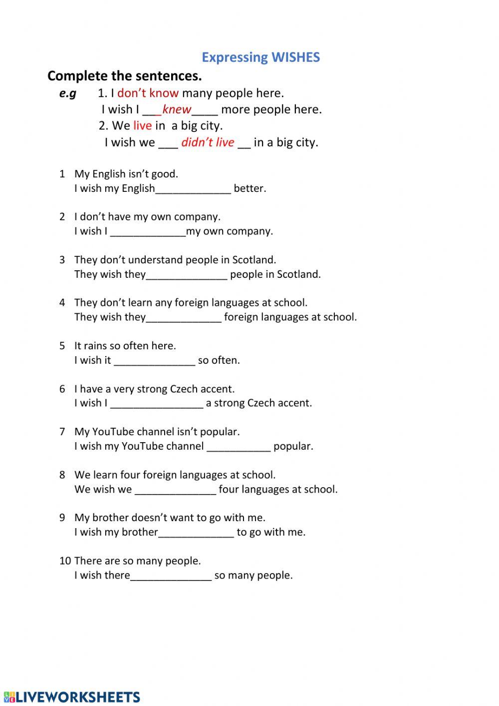 Expressing WISH… | Free Interactive Worksheets | 5443639