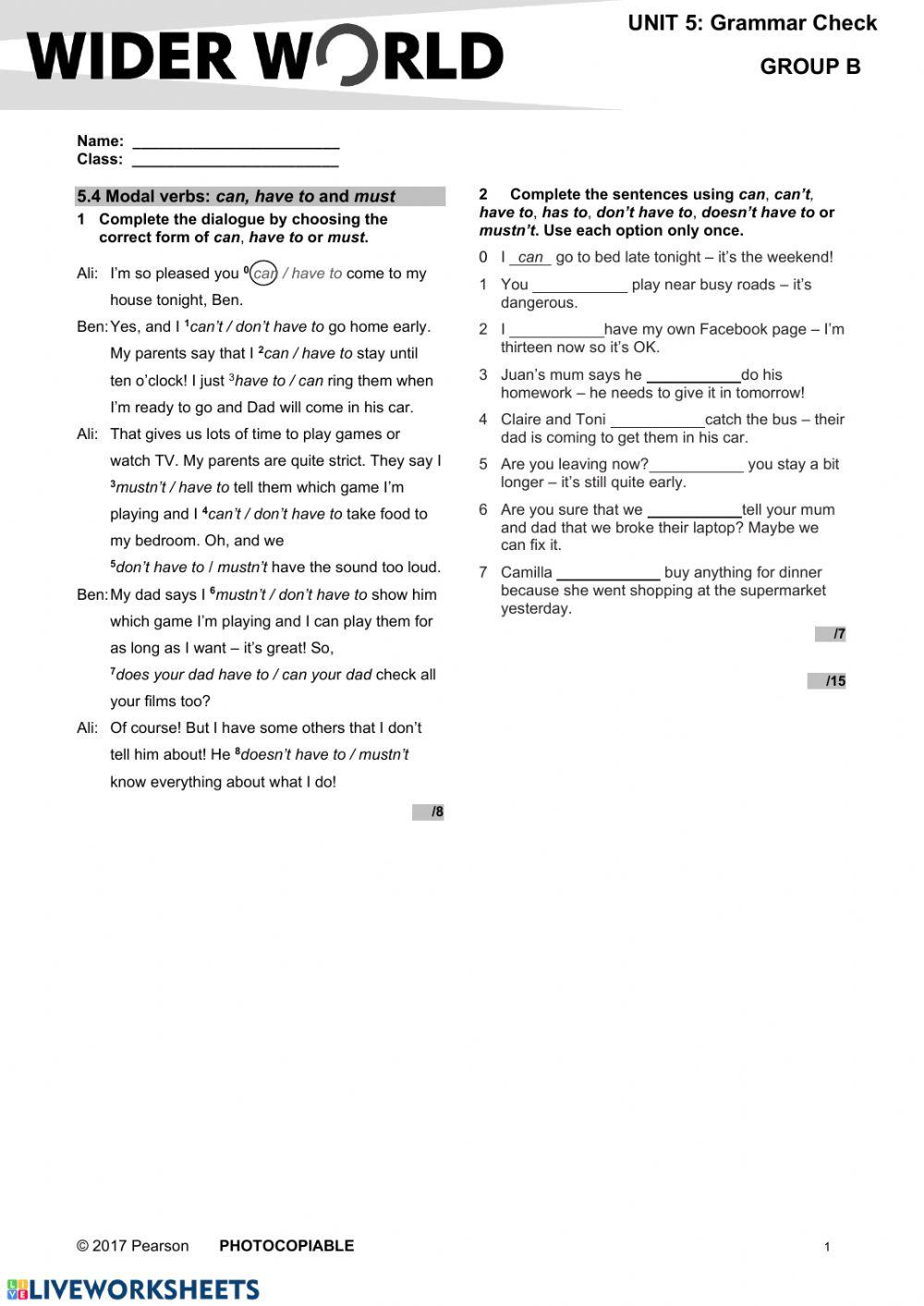 Wider World 2 Unit 5 Modals online exercise for | Live Worksheets