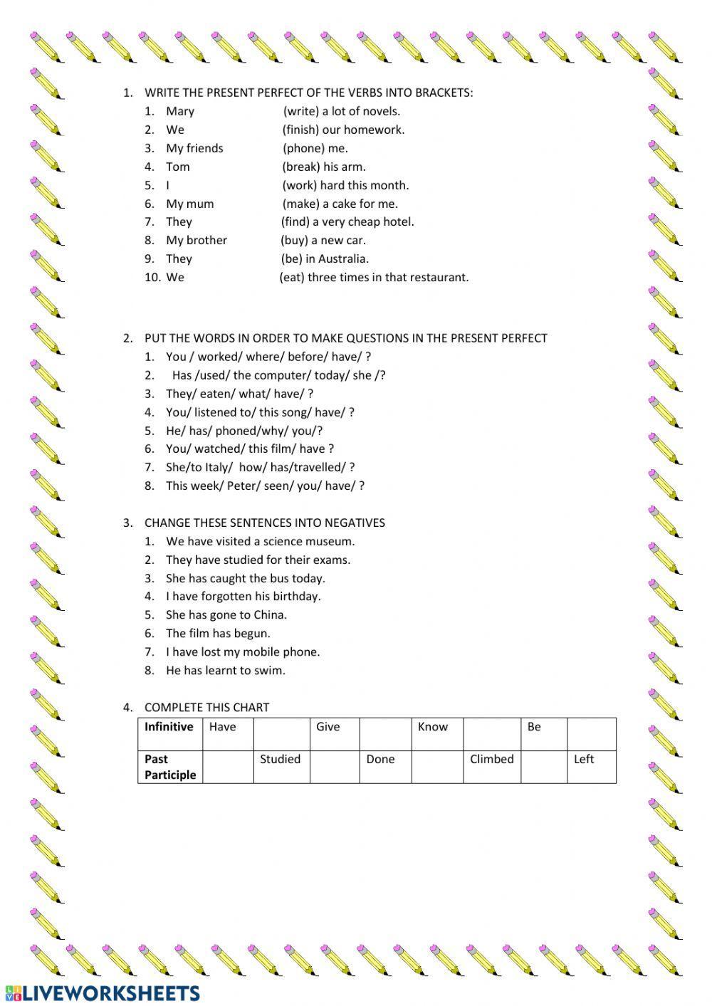 Present perfect | Free Interactive Worksheets | 83787