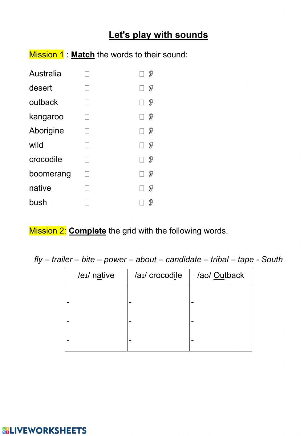 Sounds Australia worksheet | Live Worksheets