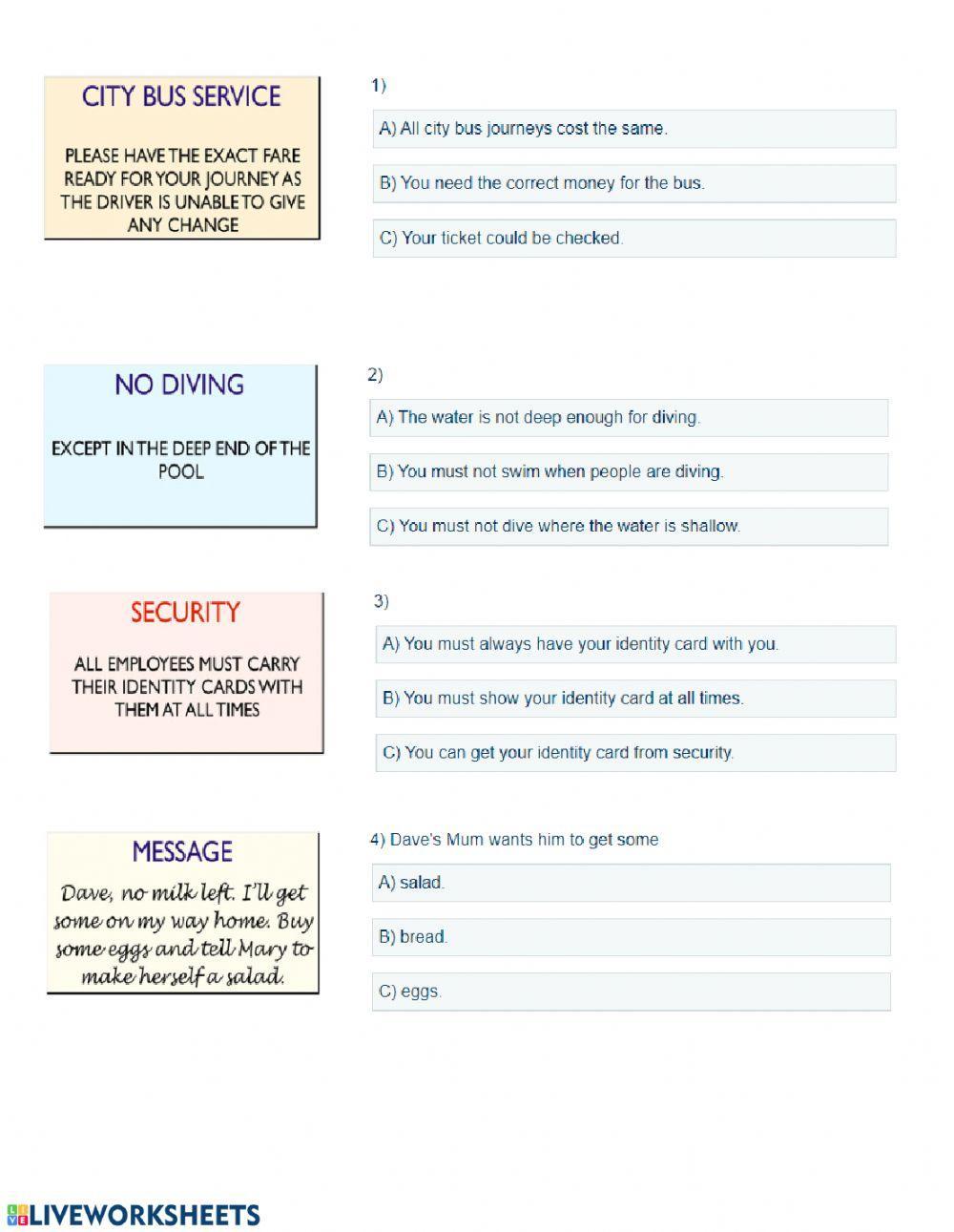 PET Reading Par… | Free Interactive Worksheets | 84038