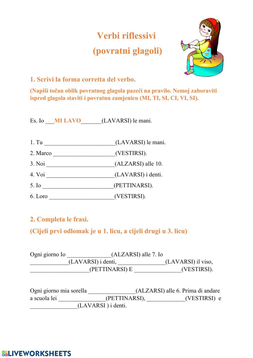 Verbi riflessivi | Free Interactive Worksheets | 84380