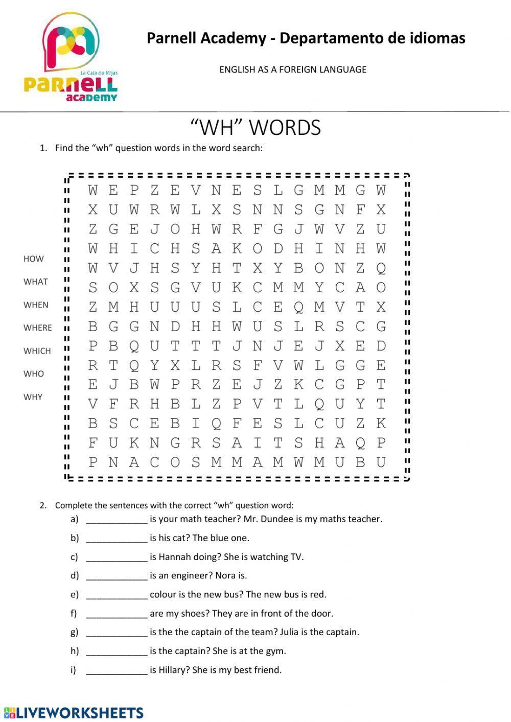 -Wh- question words worksheet | Live Worksheets