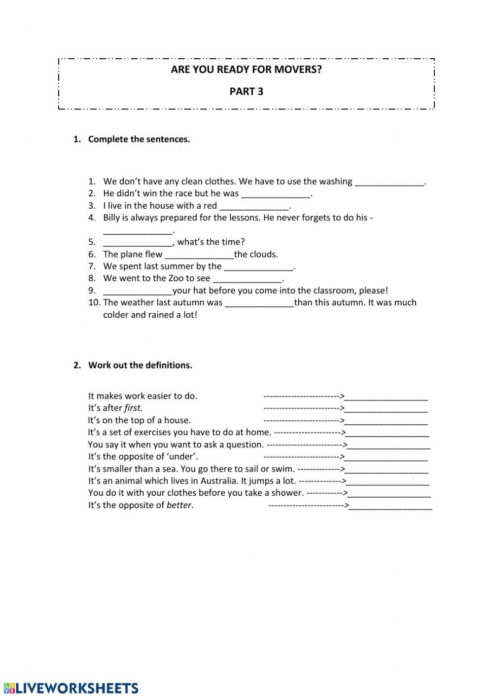MOVERS 3 worksheet | Live Worksheets