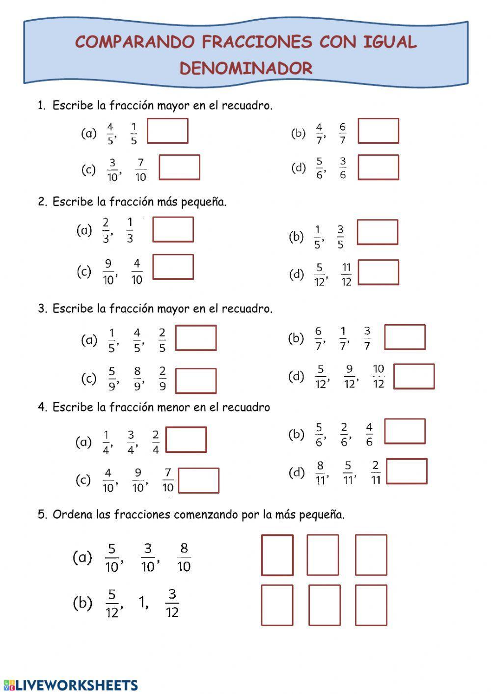 Fracciones | Free Interactive Worksheets | 85281