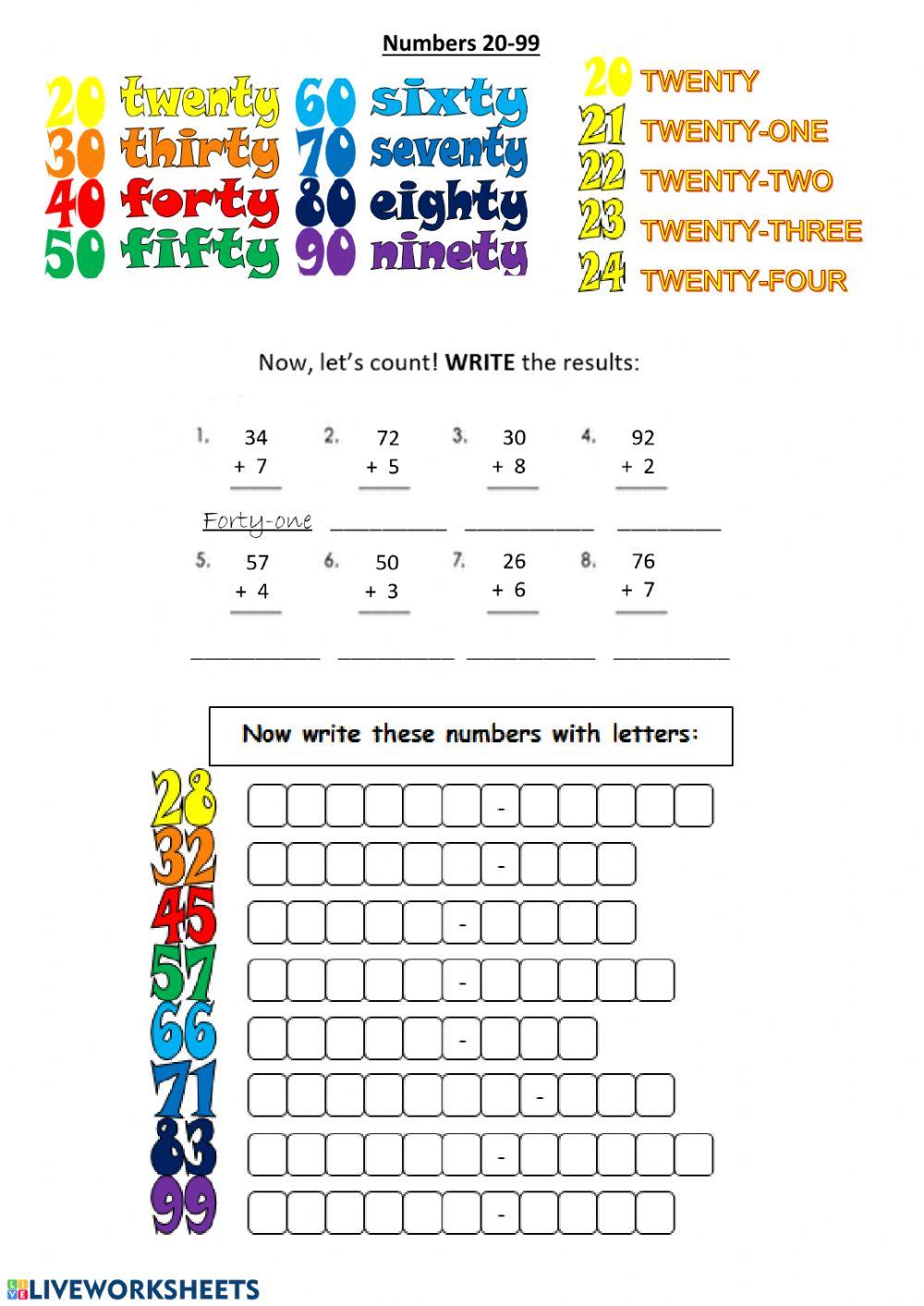 NUMBERS 20-99 | Free Interactive Worksheets | 5448185