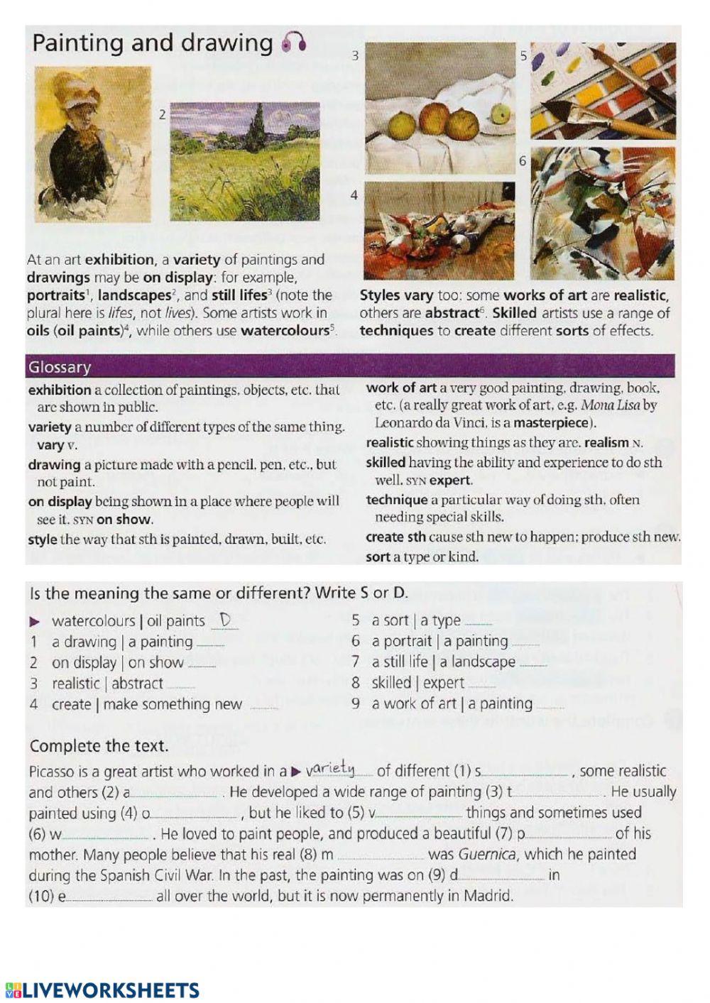 Art | Free Interactive Worksheets | 5448477