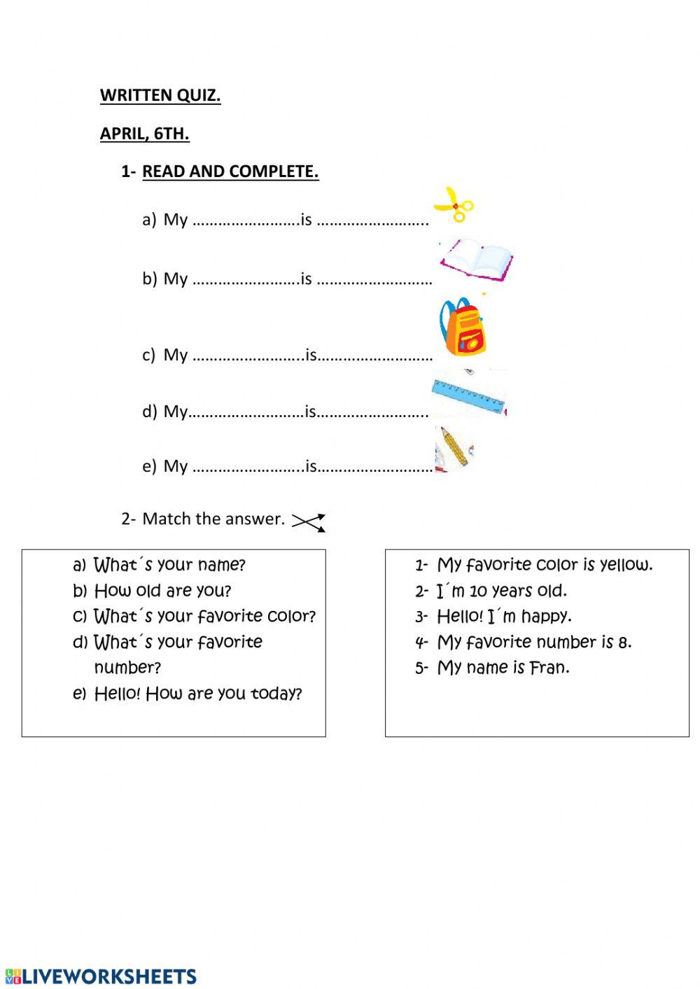 WRITTEN QUIZ worksheet | Live Worksheets