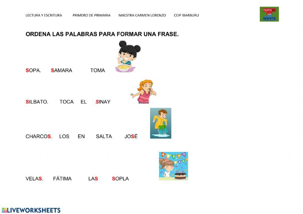 Ordena las palabras para formar una frase 86483 | Mamen