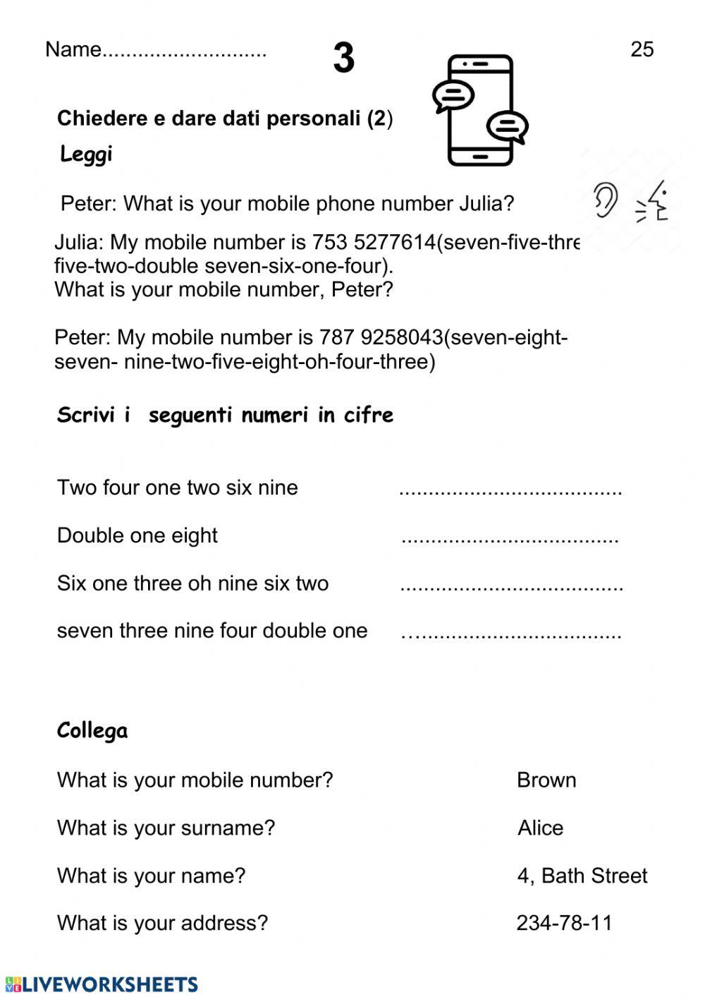 chiedere e dare dettagli personali (2) parte 1 online exercise for ...
