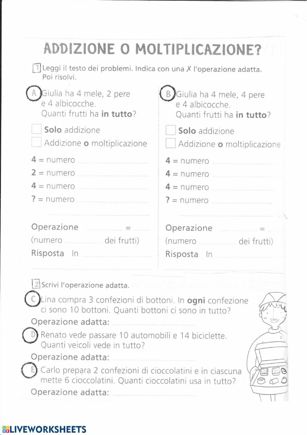 Addizione o moltiplicazione interactive worksheet | Live Worksheets