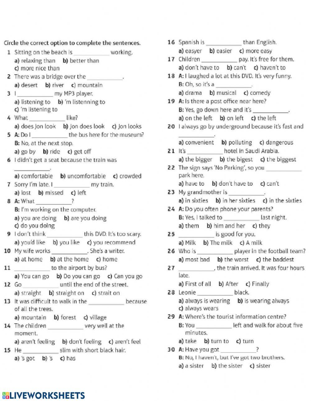 Elementary review 3 worksheet | Live Worksheets