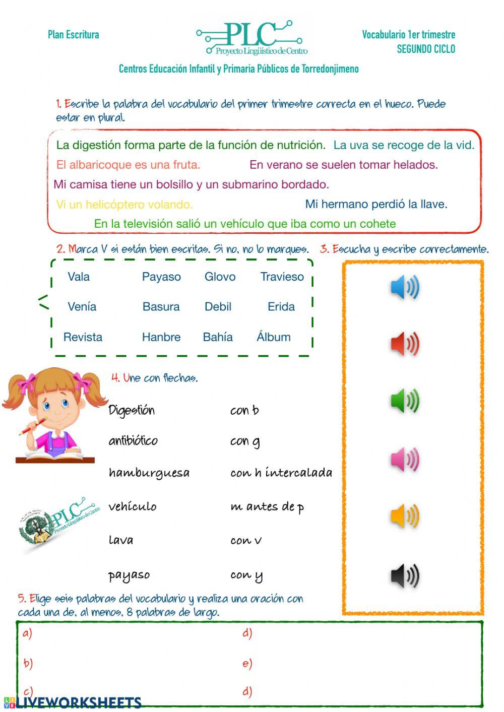 Ortografía del PLC Primer trimestre worksheet | Live Worksheets