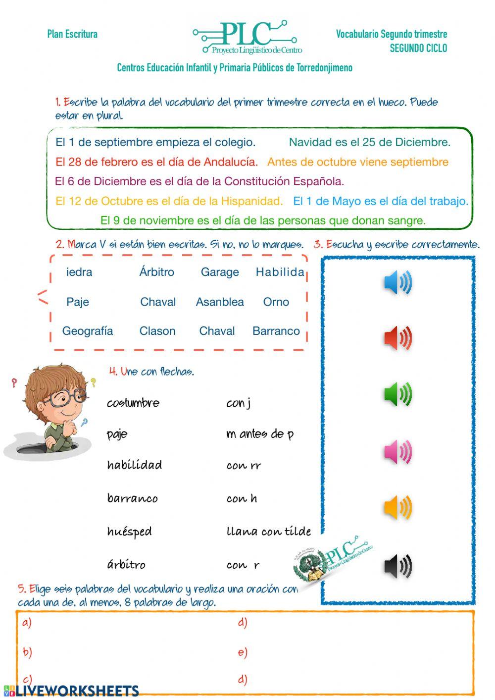 Ortografía del PLC Segundo trimestre worksheet | Live Worksheets
