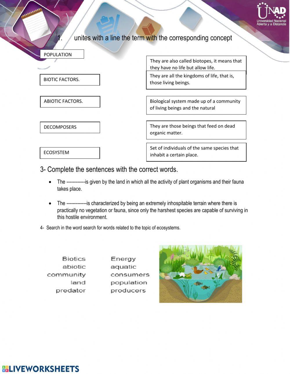 Ecosystem activity | Live Worksheets
