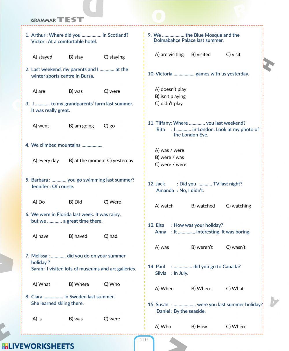 Past Tense mini test 5458181 | ummuhan | Live Worksheets