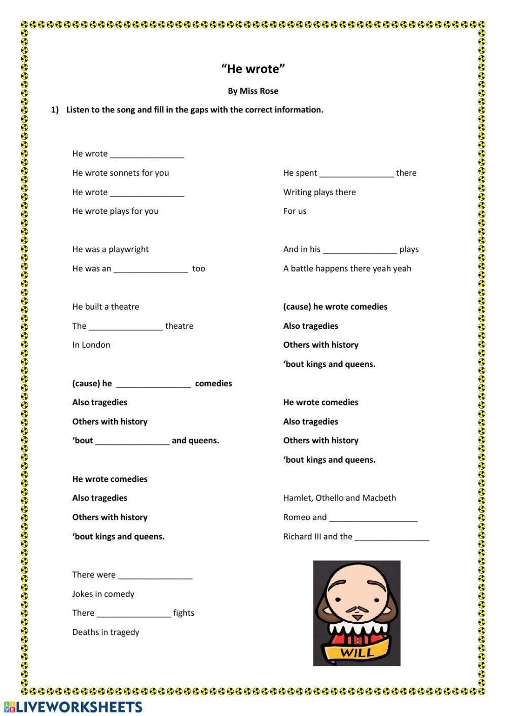 Shakespeare online activity | Live Worksheets