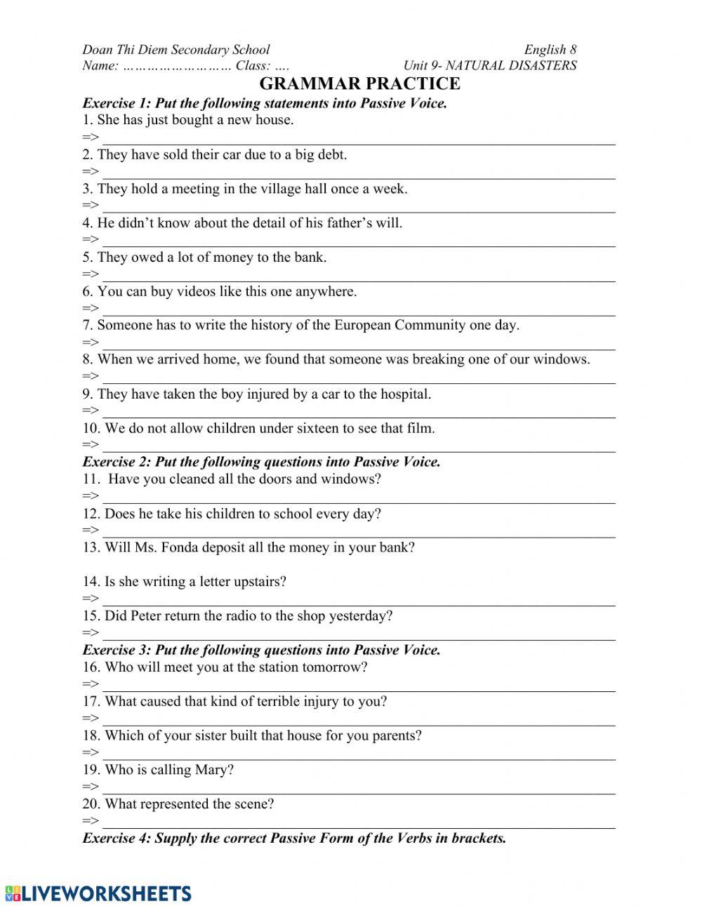 passive voice exercise for 8 | Live Worksheets