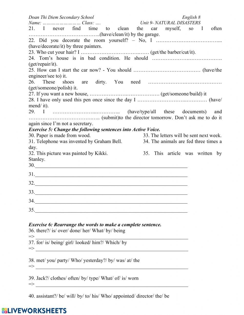 passive voice exercise for 8 | Live Worksheets