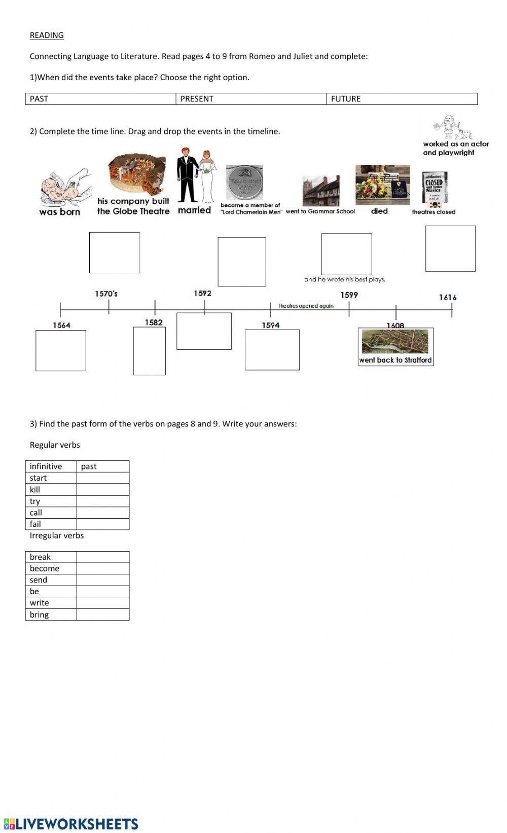 Shakespeare's time worksheet | Live Worksheets
