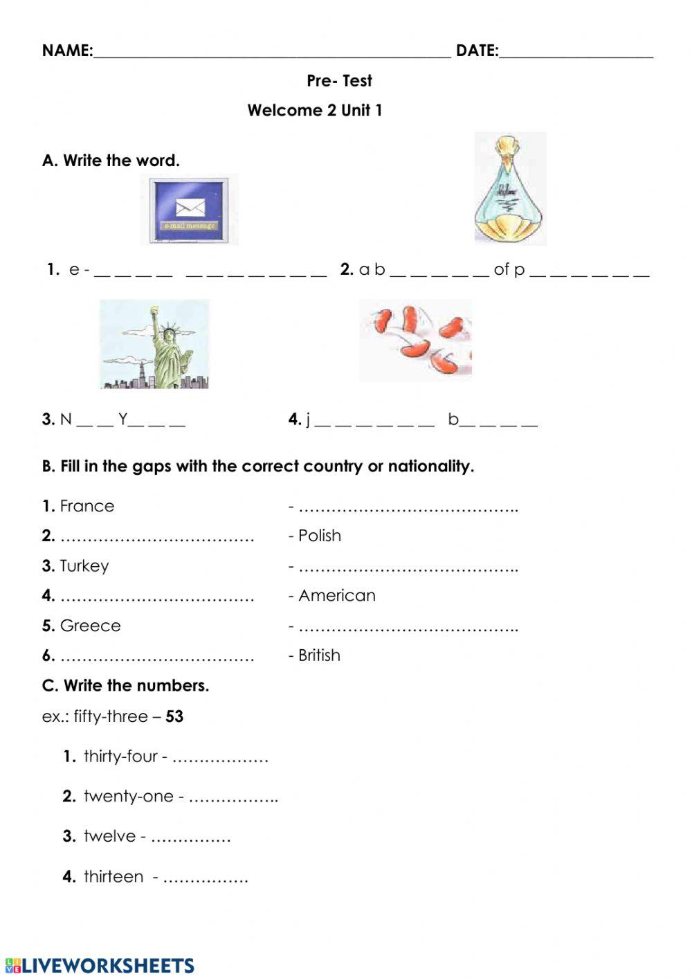 Pre-test Welcom… | Free Interactive Worksheets | 88167