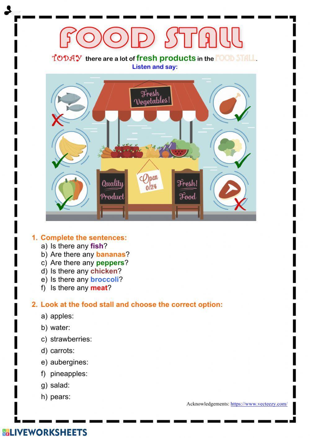 Food stall worksheet | Live Worksheets