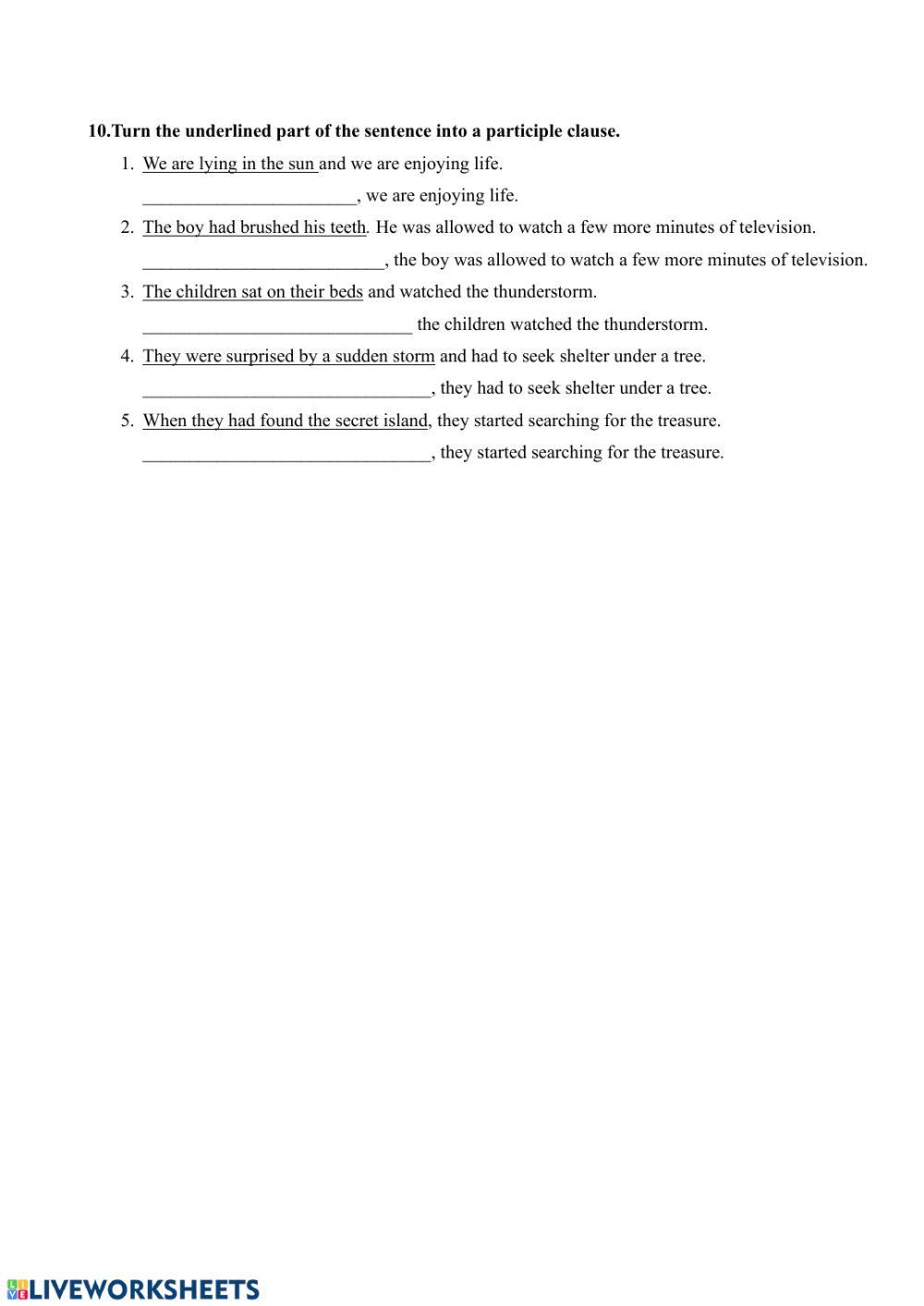 Participle Clauses activity | Live Worksheets