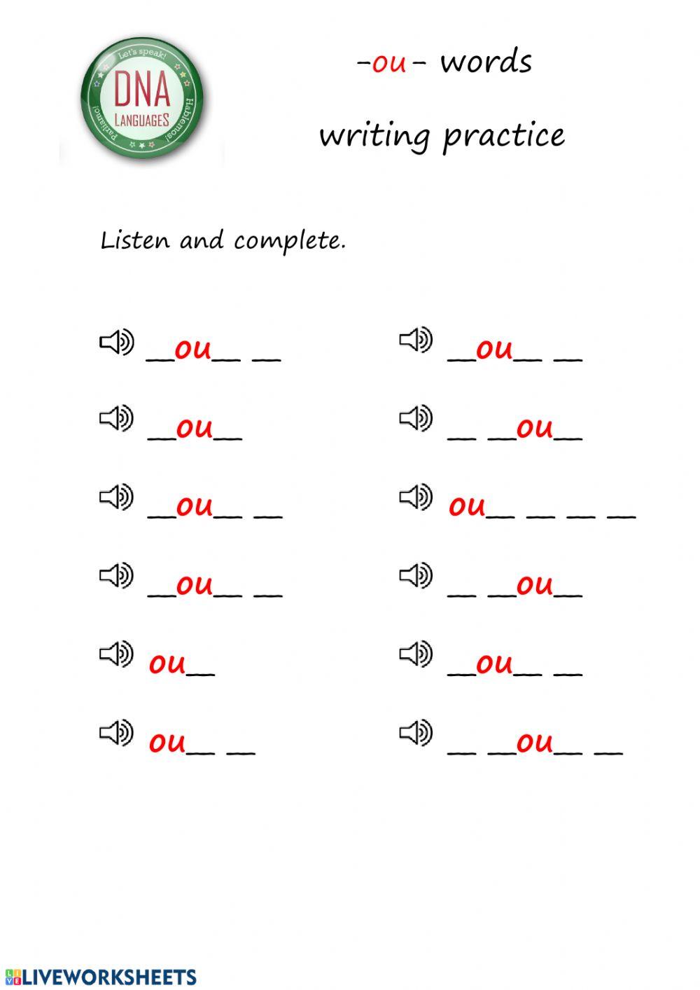 -ou- words writing practice worksheet | Live Worksheets
