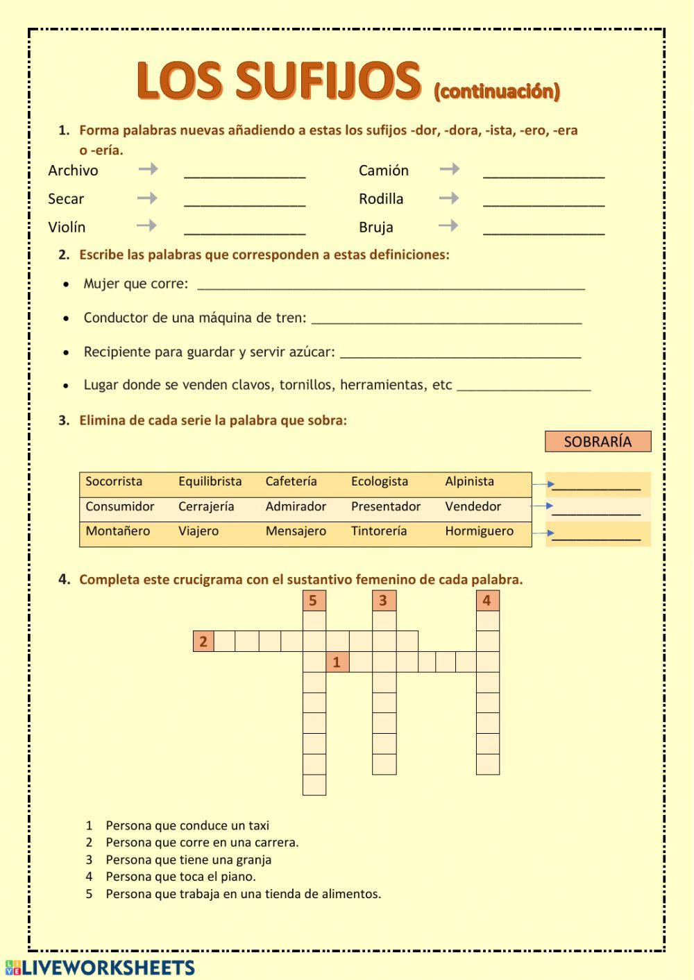 sufijos 2 worksheet | Live Worksheets