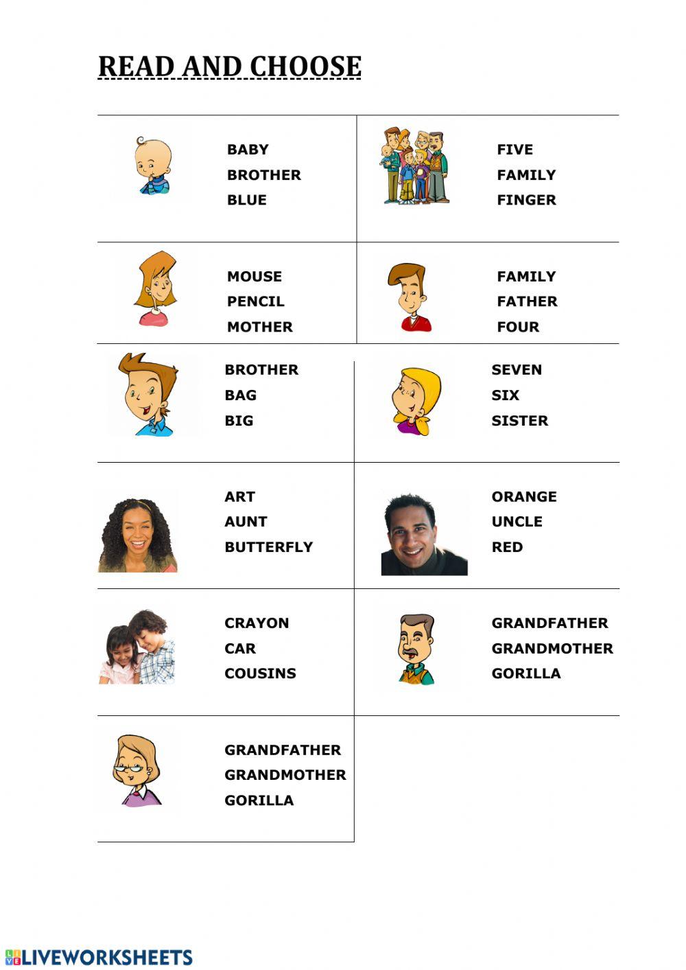 Family interactive exercise for grade 1 | Live Worksheets