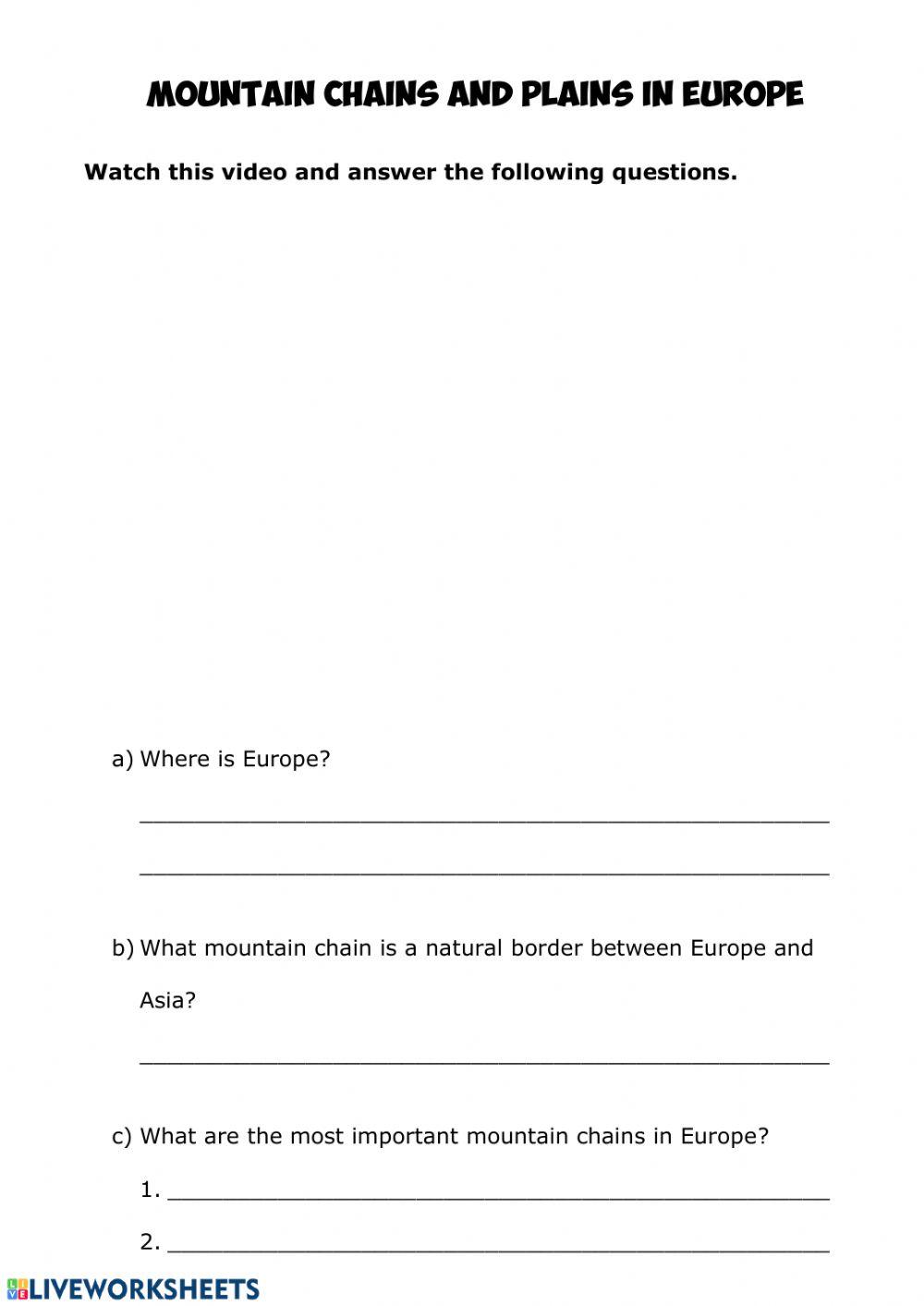 Mountains and P… | Free Interactive Worksheets | 89056