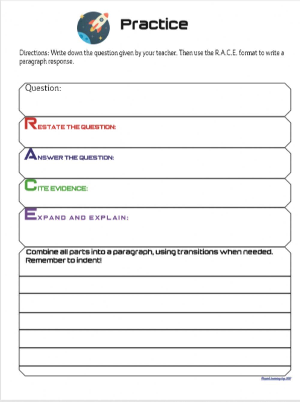 RACE Writing GO worksheet | Live Worksheets