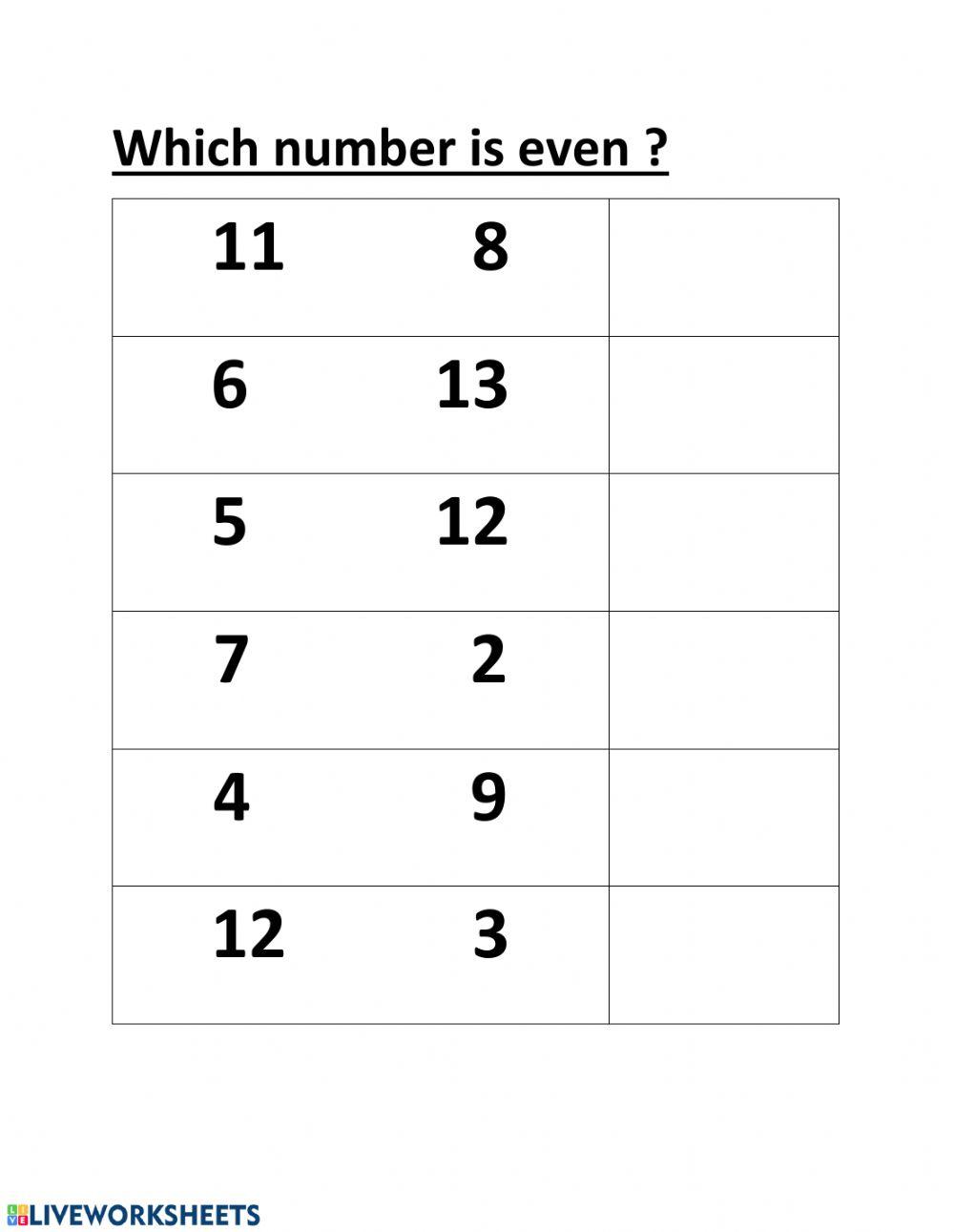 Grade 1 (Even and Odd number) worksheet | Live Worksheets
