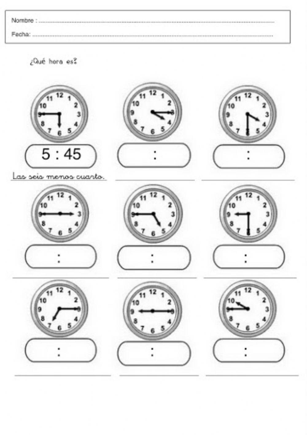Reloj 2 | Free Interactive Worksheets | 90213