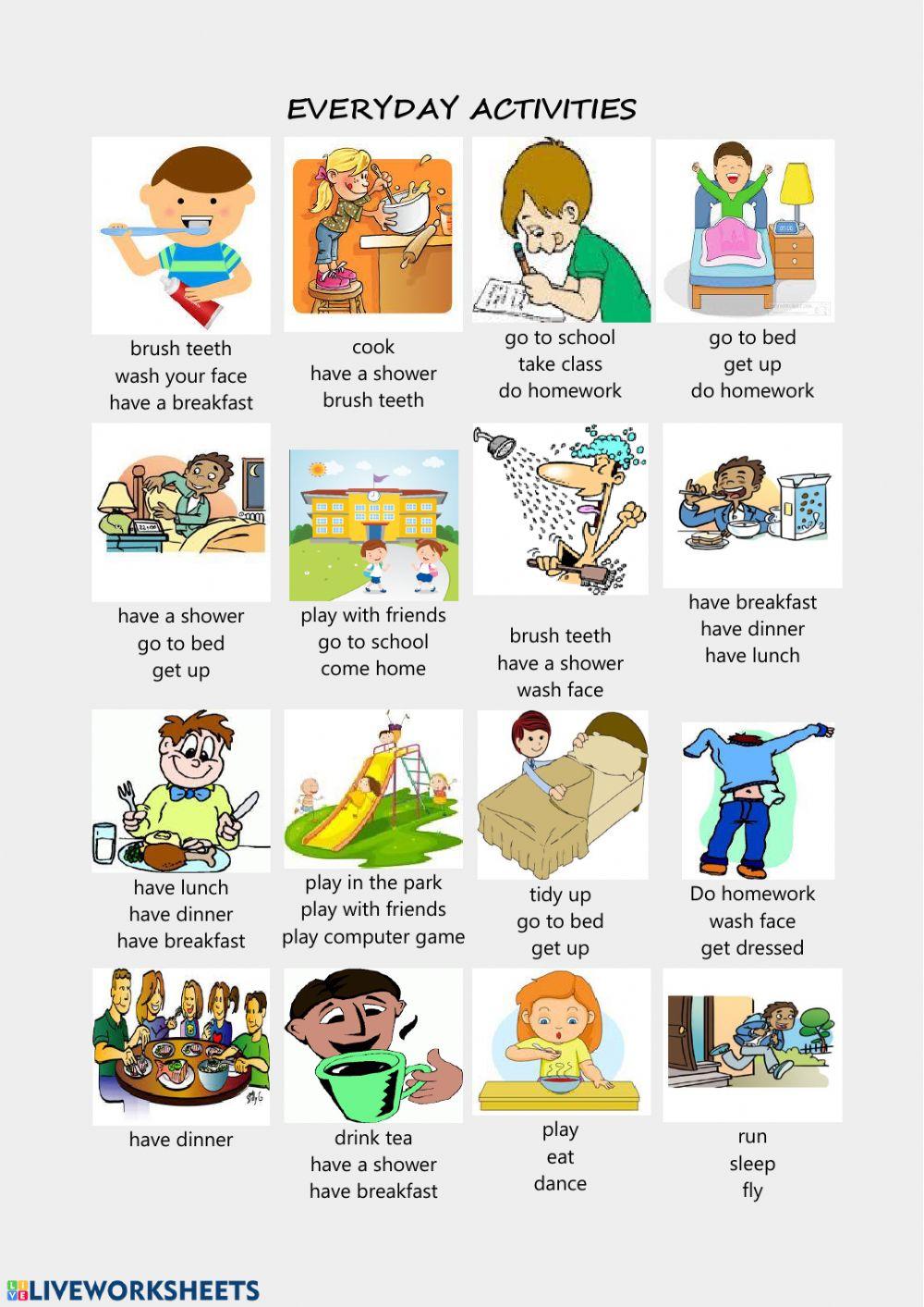 everyday activities online exercise for | Live Worksheets
