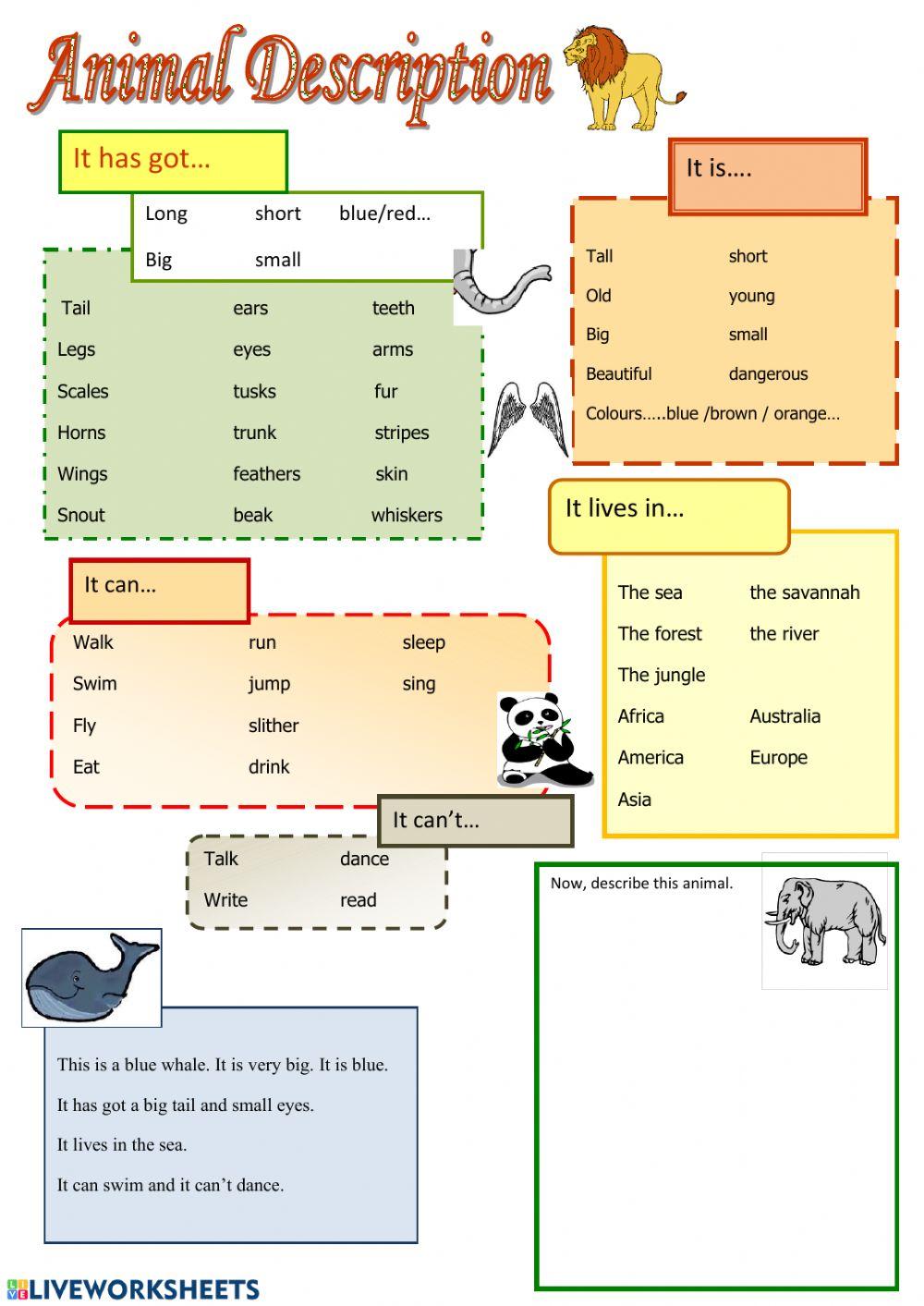90179 | Animals description | anaant85 | LiveWorksheets