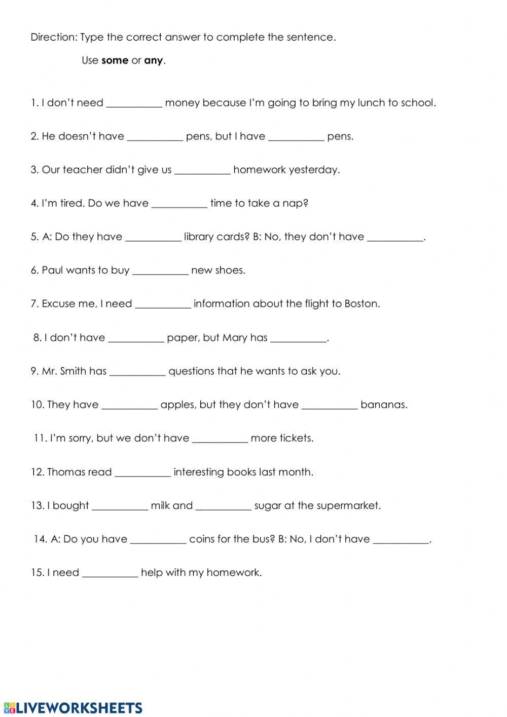 Quantifiers interactive exercise for Primary | Live Worksheets Quantifiers interactive exercise for Primary | Live Worksheets