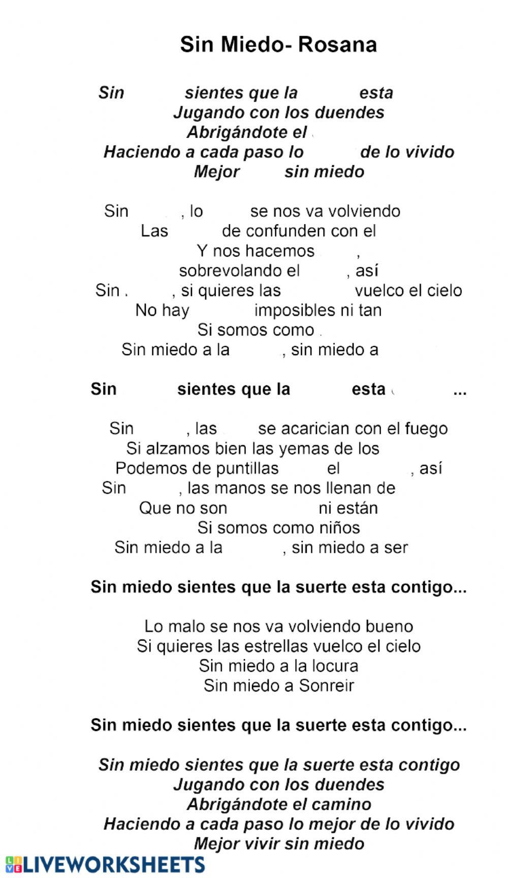 Sin miedo-Rosana worksheet | Live Worksheets