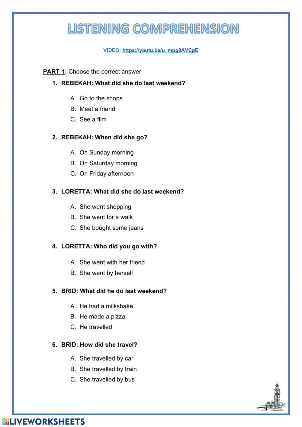 Listening | Free Interactive Worksheets | 90591