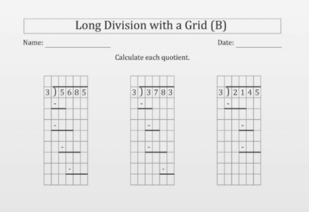 Long division with grid B worksheet | Live Worksheets