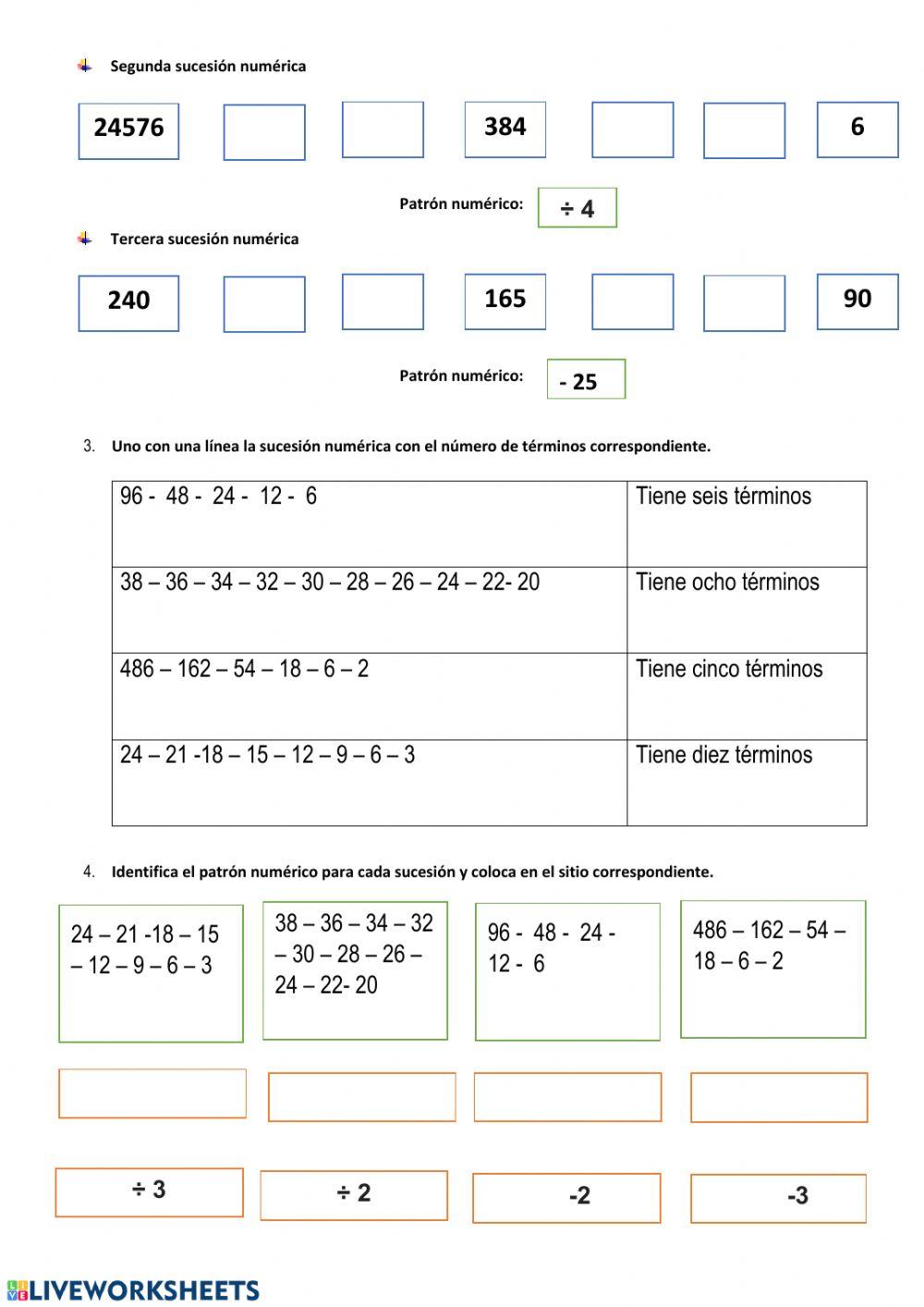Patrones numéricos decrecientes online exercise for | Live Worksheets