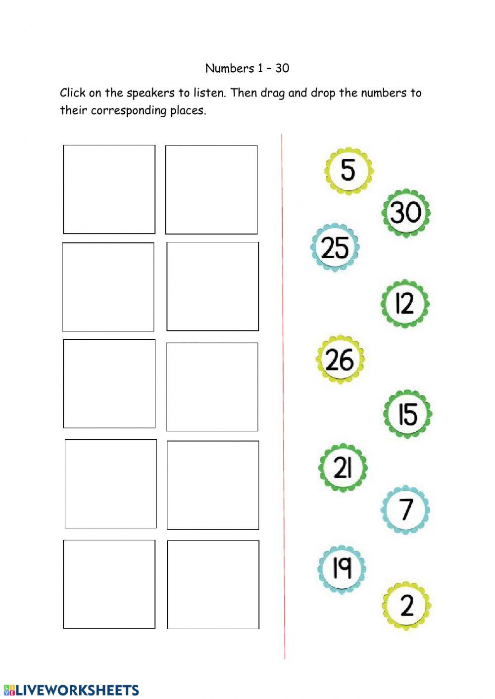 Listening Numbers Activity 1 to 30 3006 | Juna