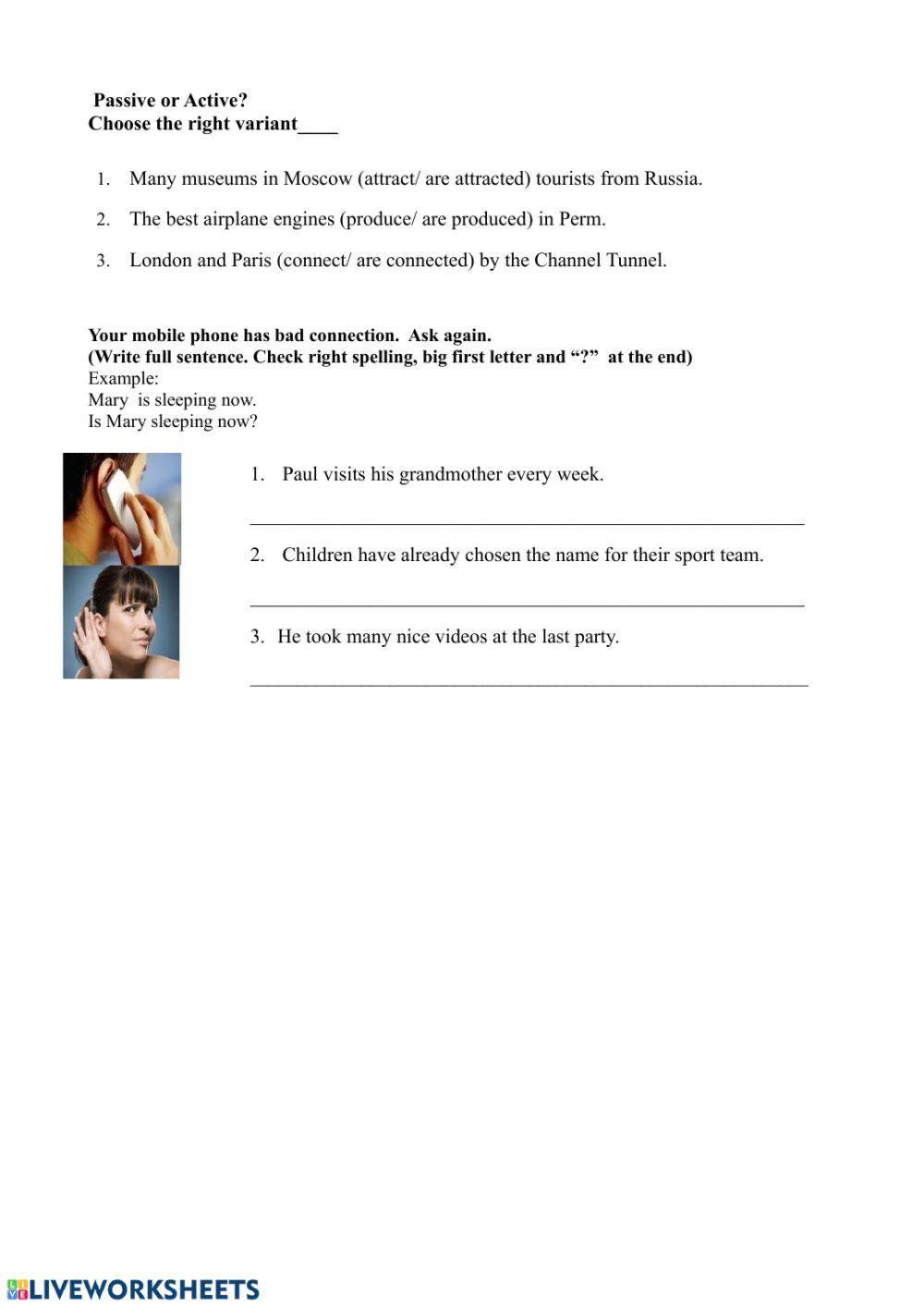 Active passive questions worksheet | Live Worksheets