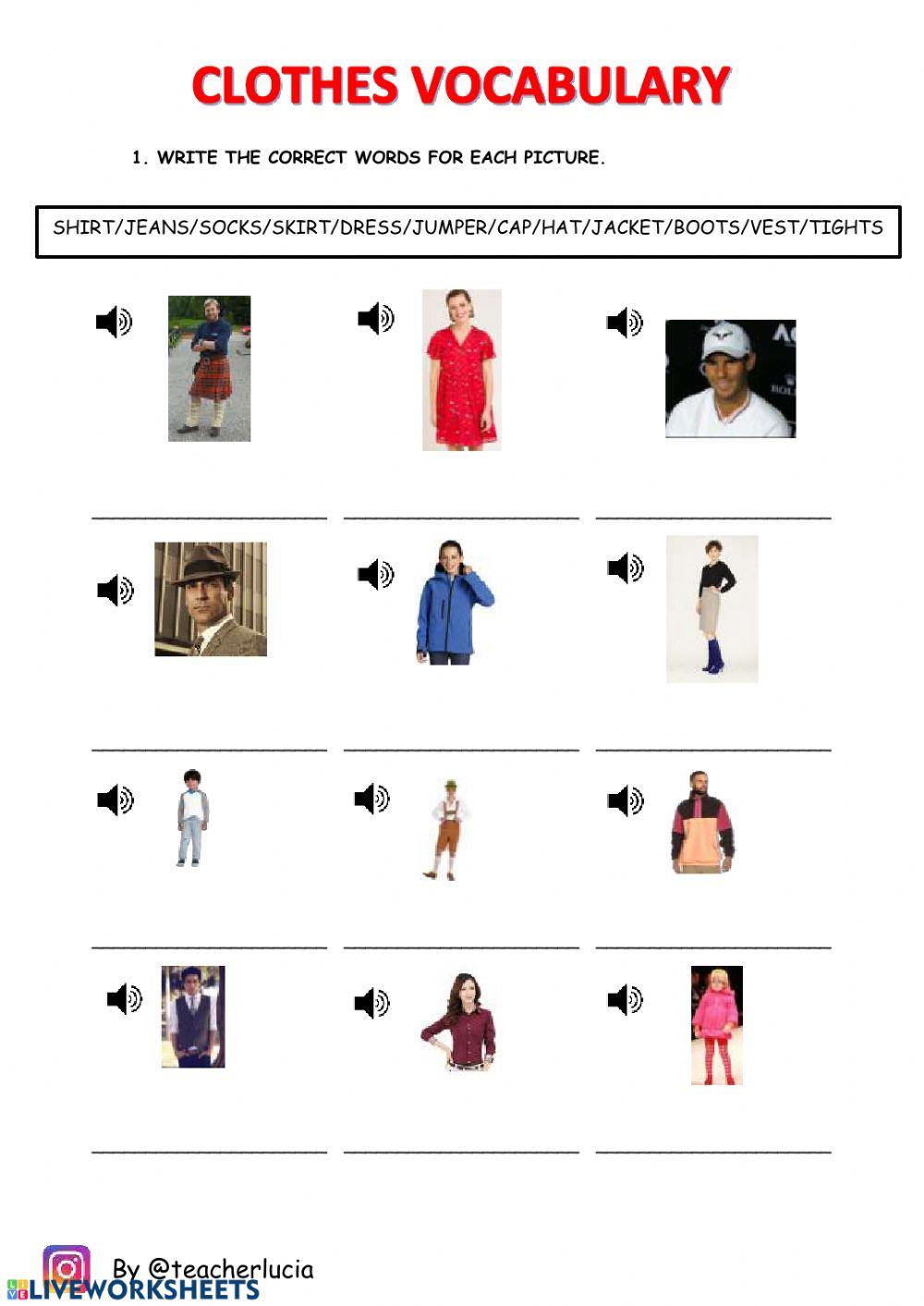 Clothes online exercise for GRADE 2, 3 | Live Worksheets