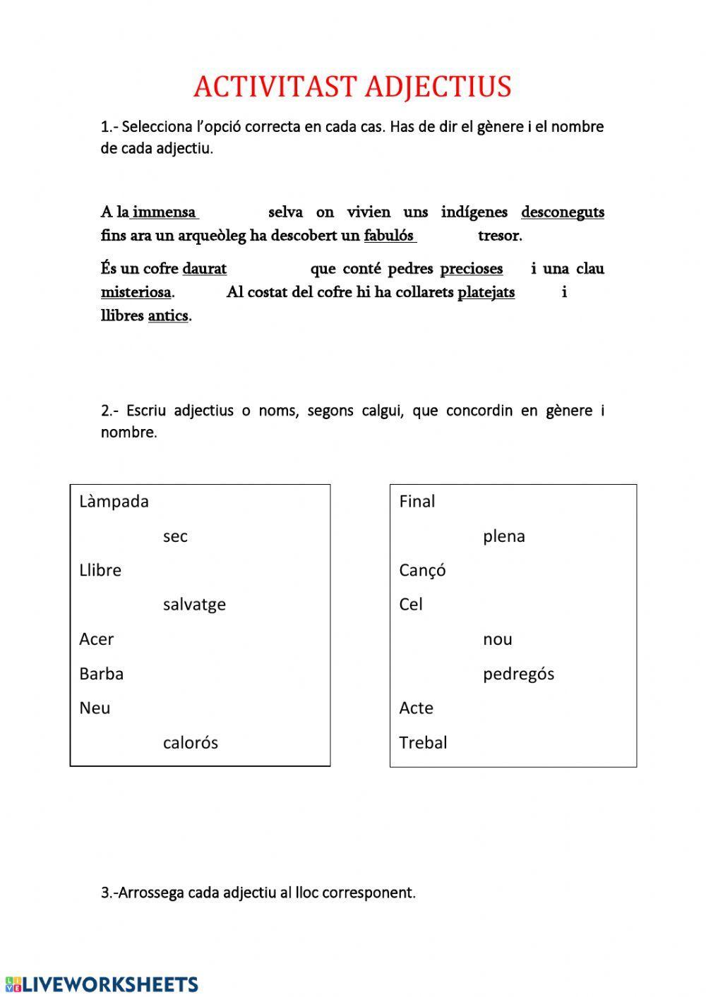 Els adjectius | Free Interactive Worksheets | 145271