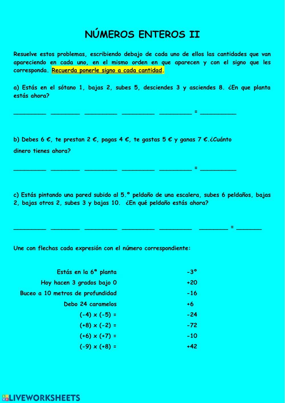 Enteros II worksheet | Live Worksheets