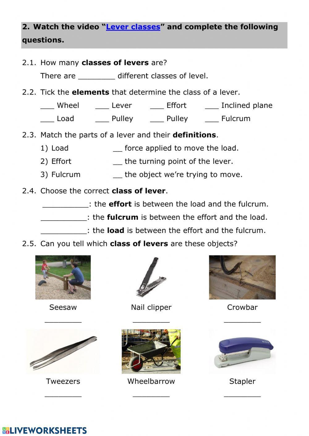 Levers 2.0 | Free Interactive Worksheets | 145863