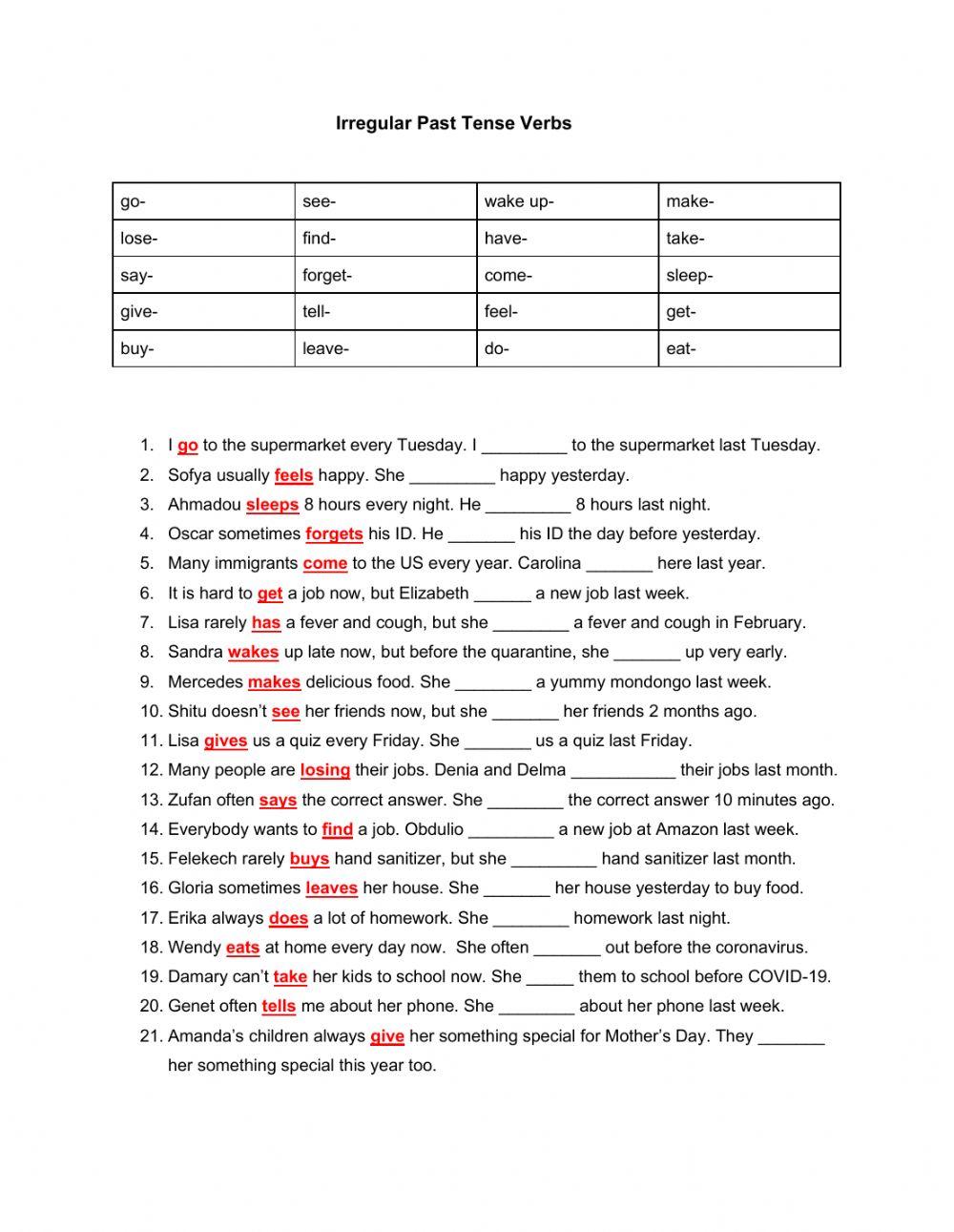 Irregular Past Tense exercise | Live Worksheets