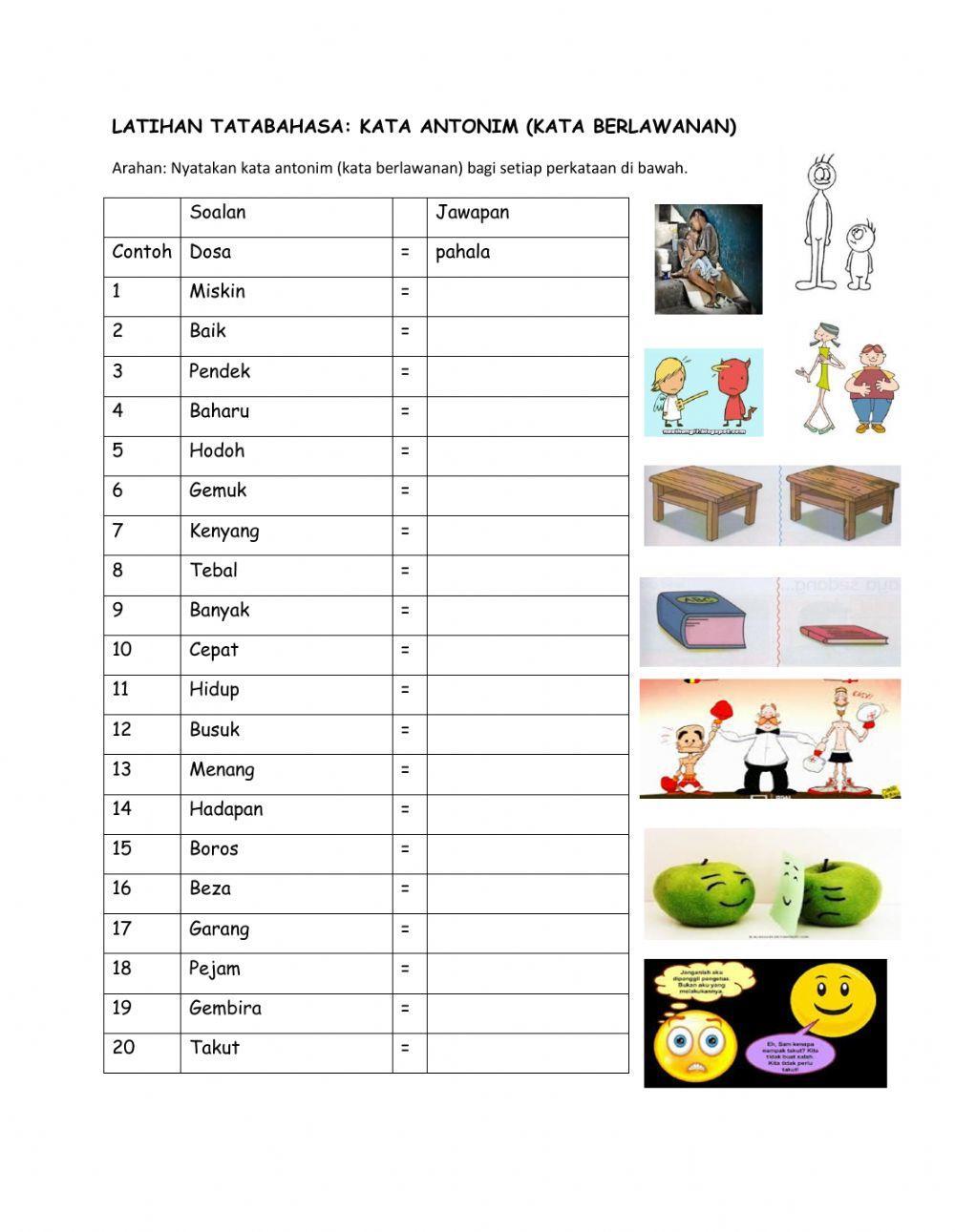 Latihan Kata Antonim | LiveWorksheets | 172672