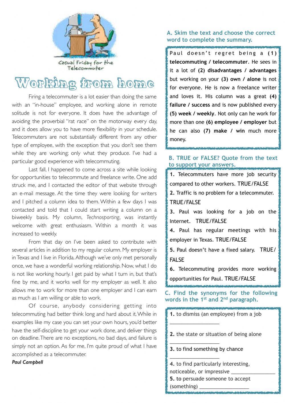 Working from home (ISLloveteaching's profile) worksheet | Live Worksheets